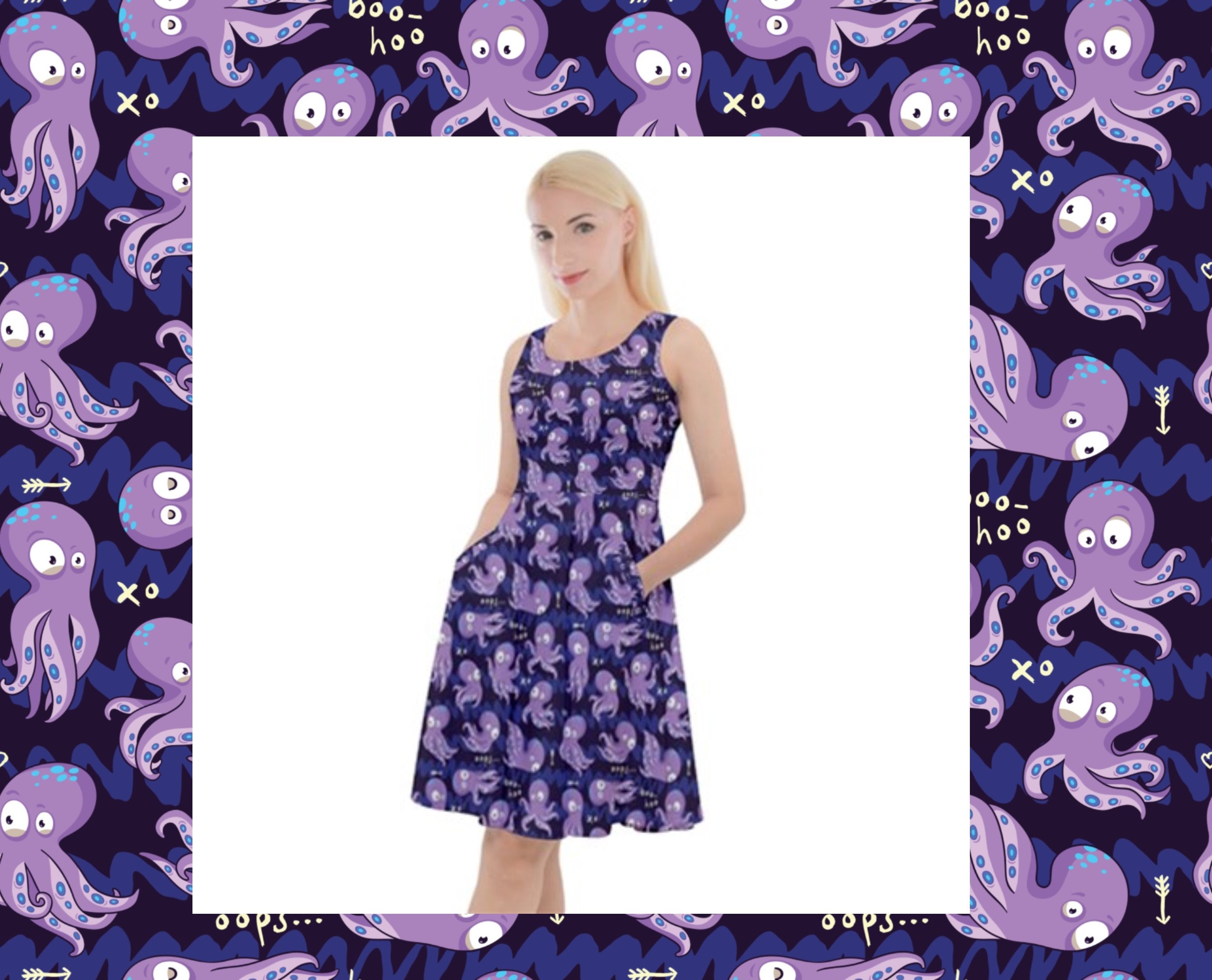 Octopus Skater Print Dress With Pockets S 5XL Plus Size - Etsy