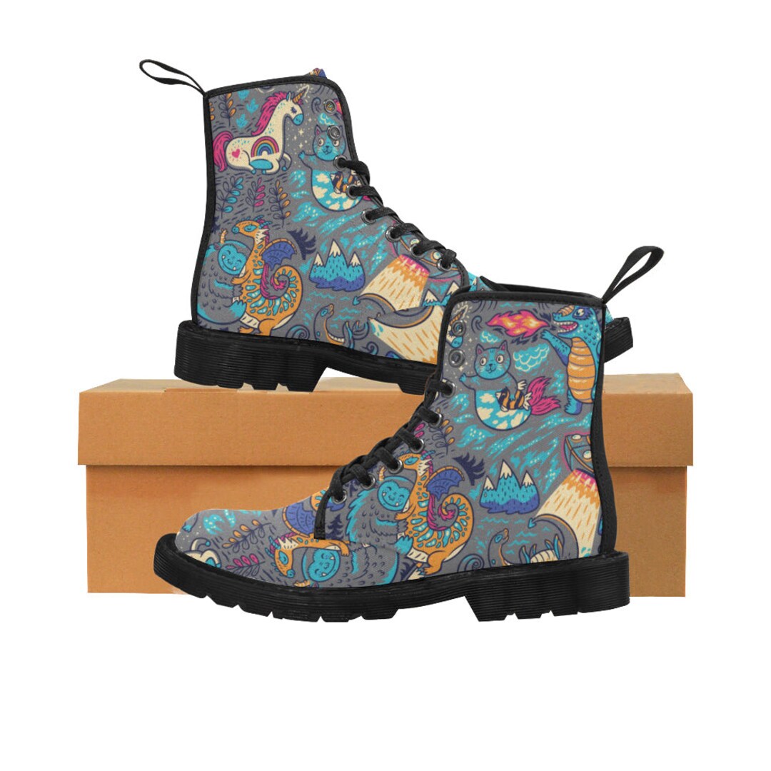 Crypto Monster Nessie Unicorn Yeti Lace up Canvas Boots Goth Ankle ...
