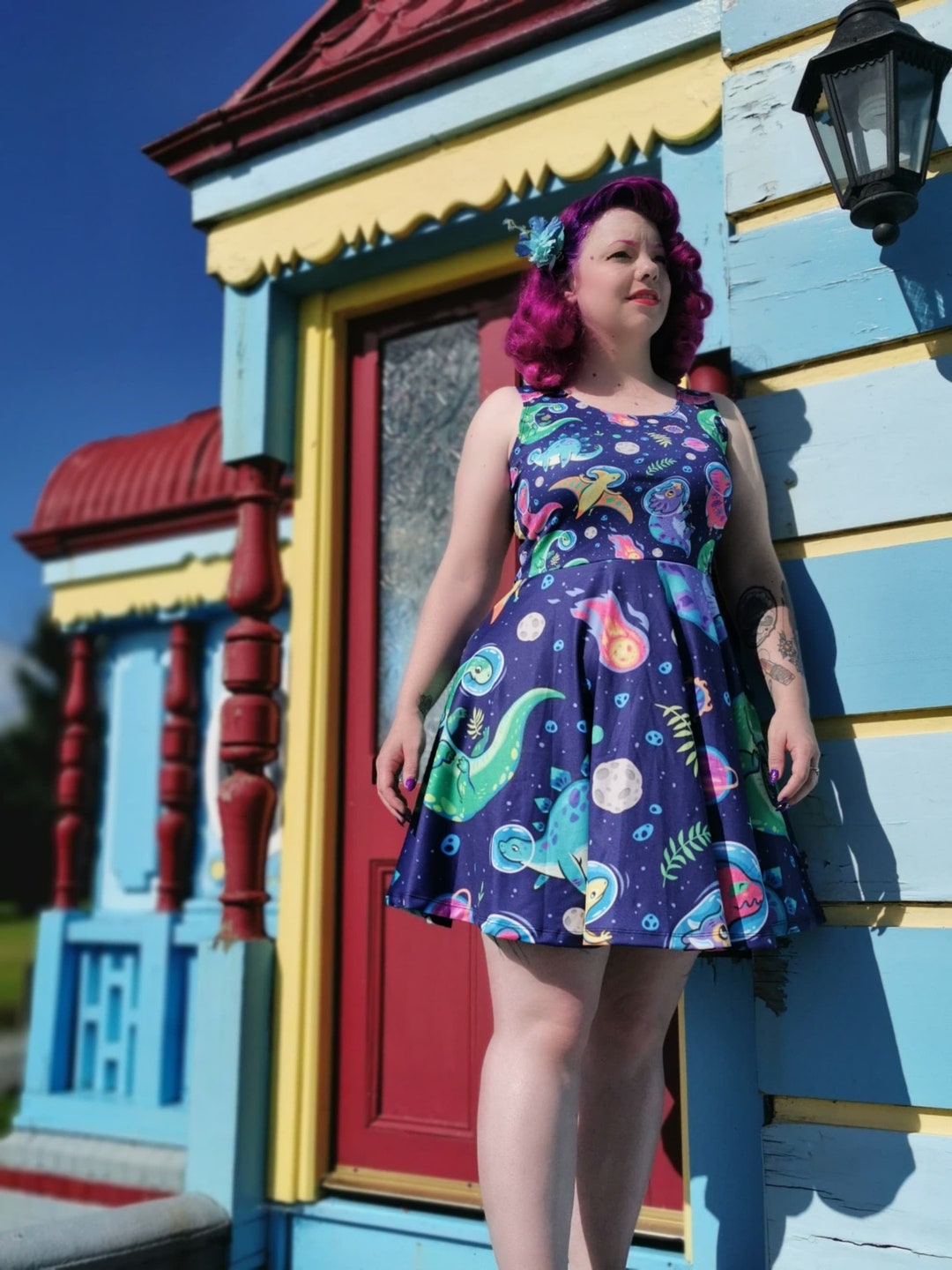 Space Dinosaur Dress- Kawaii Cute Kitsch Retro Rockabilly Alternative ...