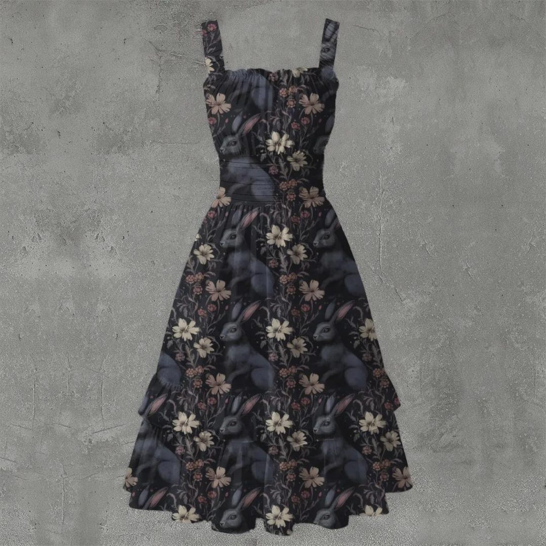 Retro Vintage Style Cottage Core Rabbit Hare Dress Goth Emo Alternative ...