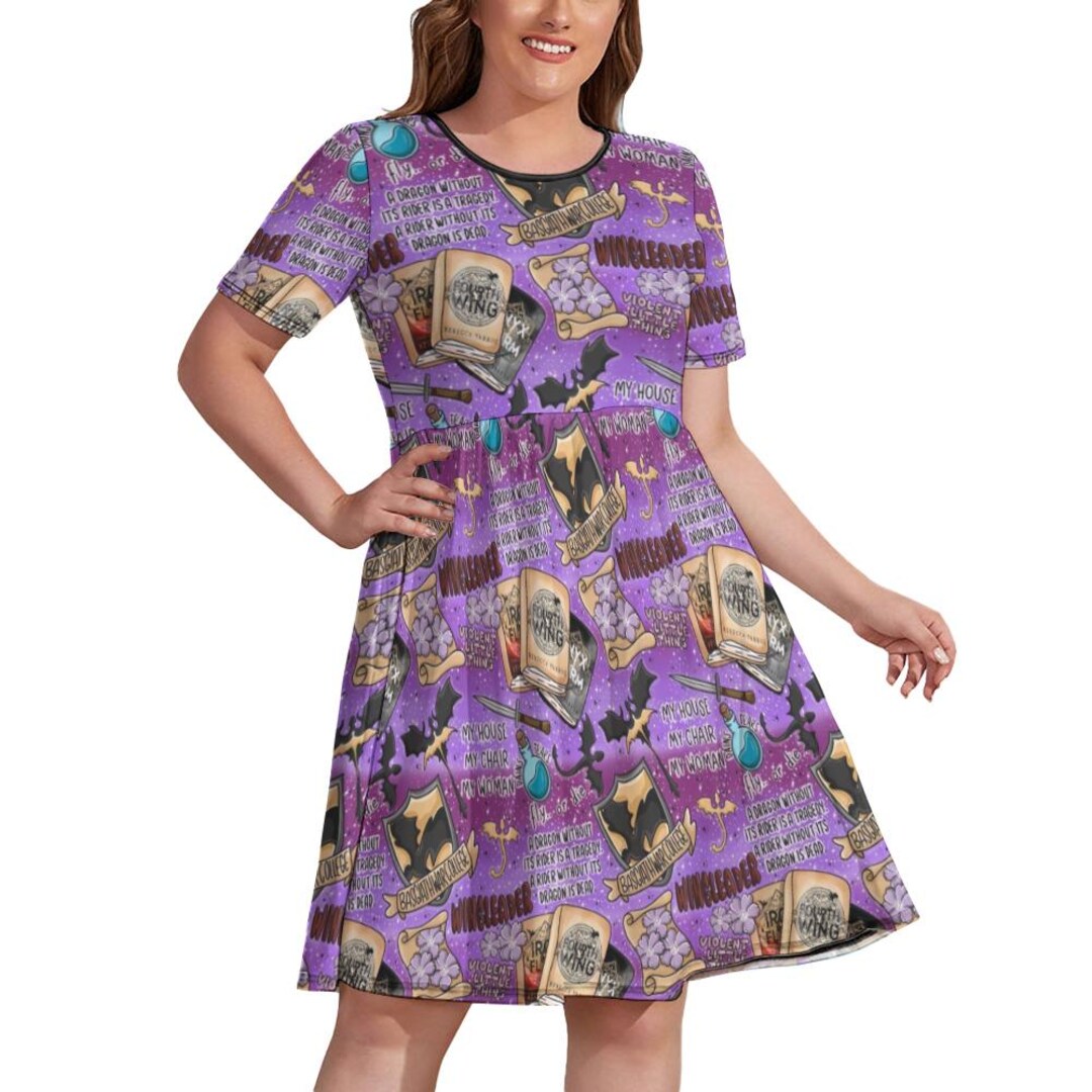 Forth Wing Inspired Book Romantasy Short Sleeve Plus Size Dress L- 4XL ...