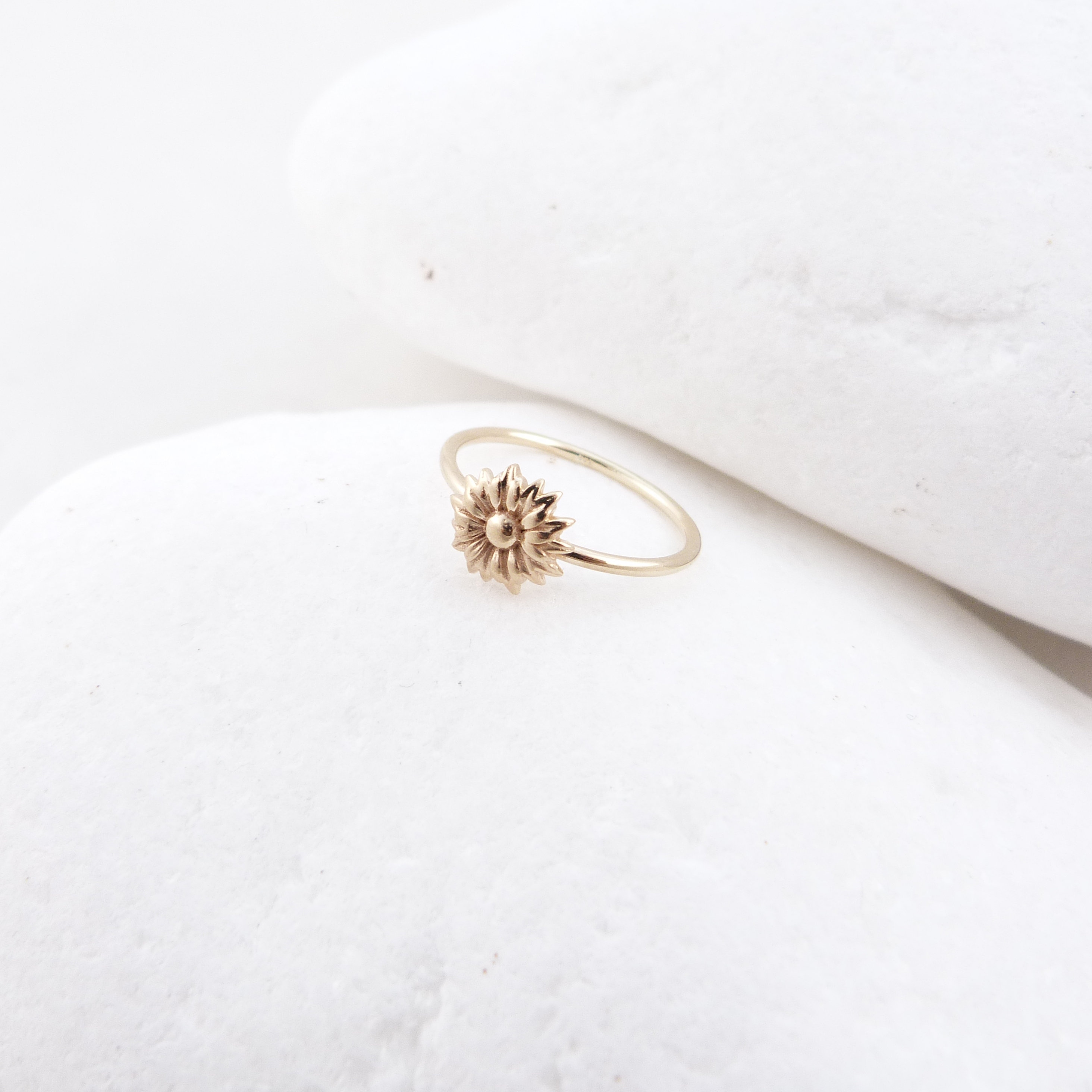 Solid Gold Flower Ring Floral Design Ring Sunflower Cute | Etsy