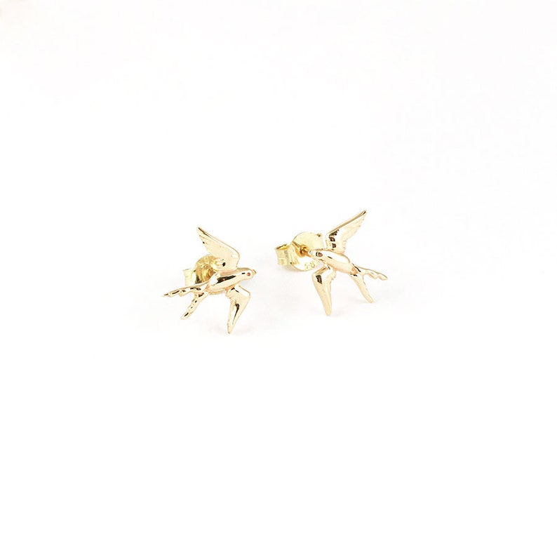 Solid Gold Swallow Earrings Symbolic Earrings for Travellers - Etsy