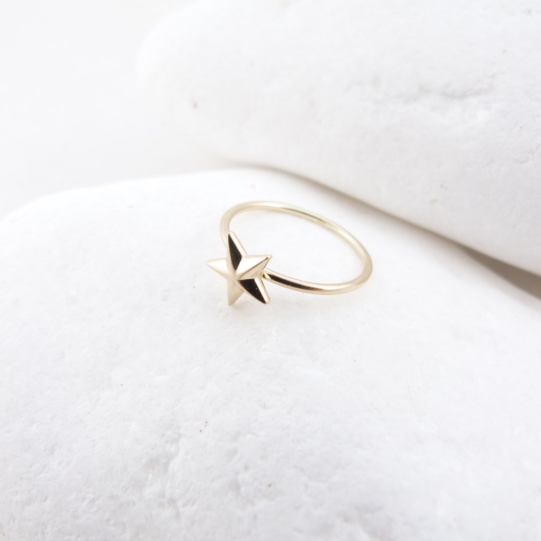 Solid Gold Star Ring, Romantic Gift for Anniversary, Celestial Ring ...