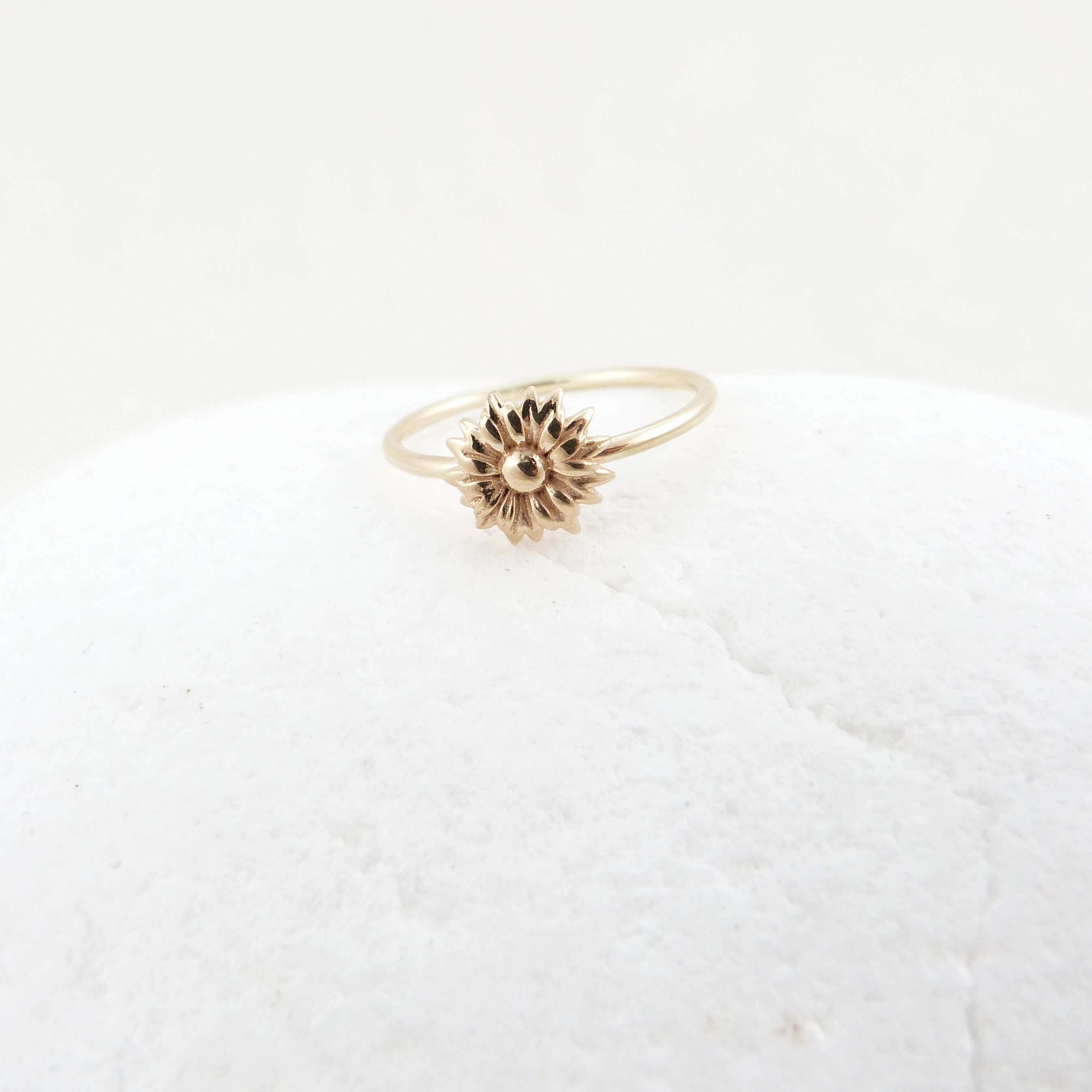 Solid Gold Flower Ring Floral Design Ring Sunflower Cute | Etsy