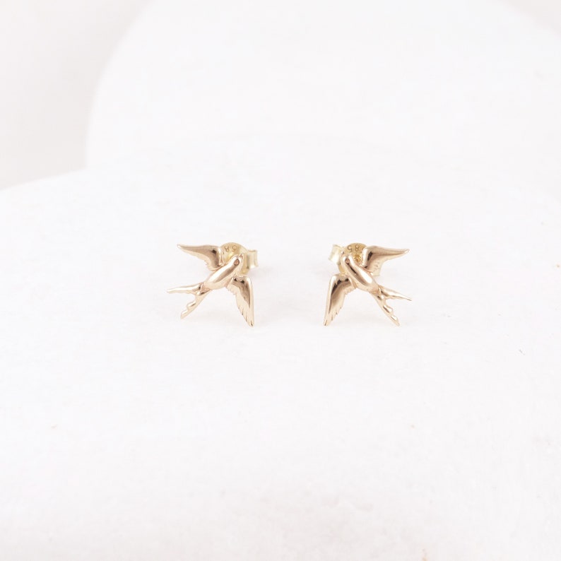 Solid Gold Swallow Earrings Symbolic Earrings for Travellers - Etsy