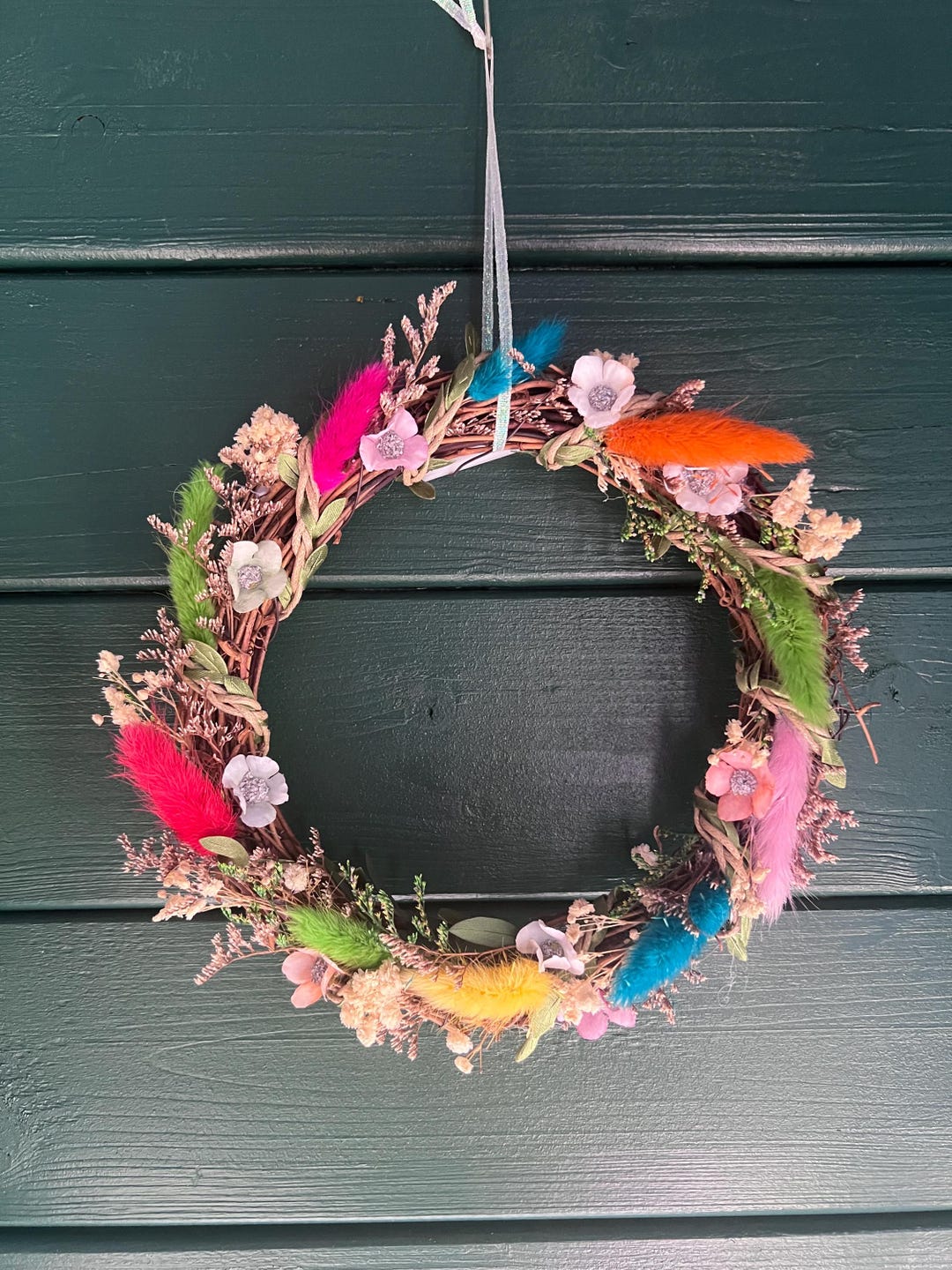 Bright Rainbow Wreath – Small Decorative Wreath With Natural Flowers ...