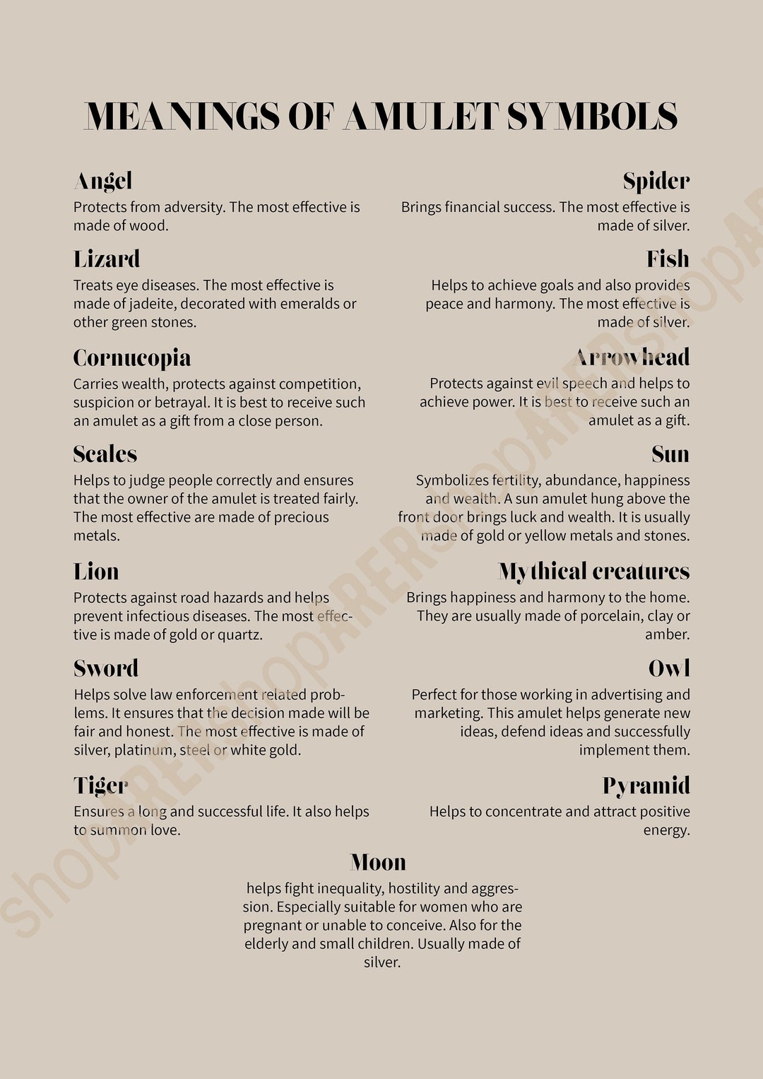 Meanings of Amulet Symbols Printable Amulet Meaning - Etsy