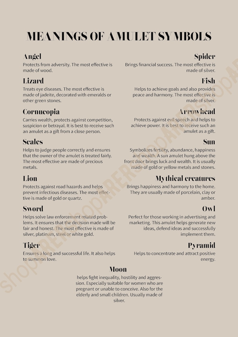 Meanings of Amulet Symbols Printable Amulet Meaning - Etsy