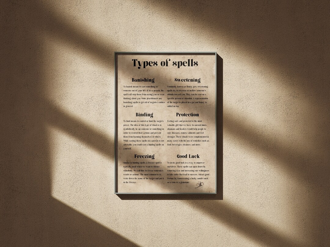 Types of Spells Printable Witchery Printable Book of Shadows Witchcraft ...