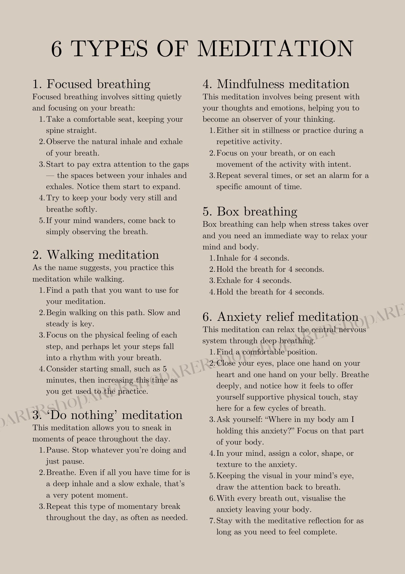 6 Types of Meditation Printable Meditation Printable Different Sizes ...