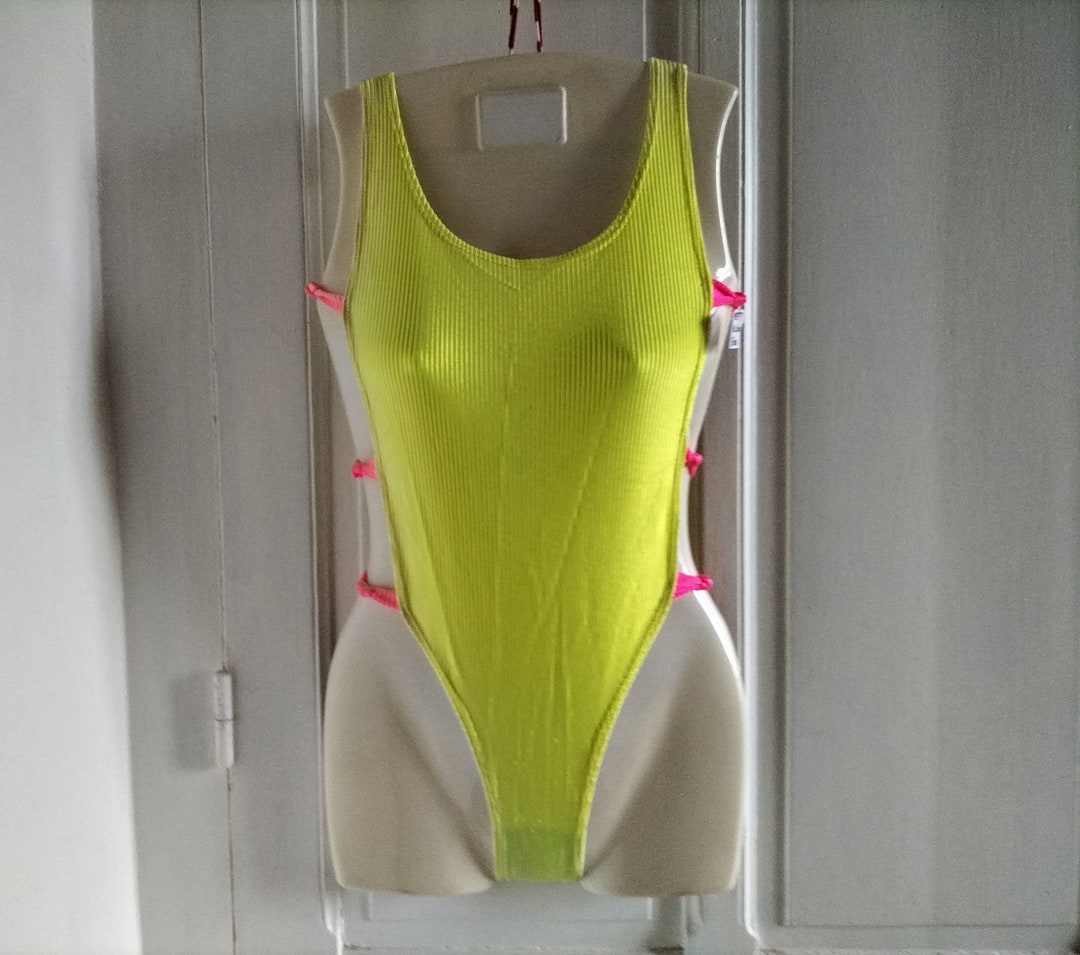 Women's UNUSED Vintage One Pieceneon Yellow 90's Vintage Bathing Suit ...