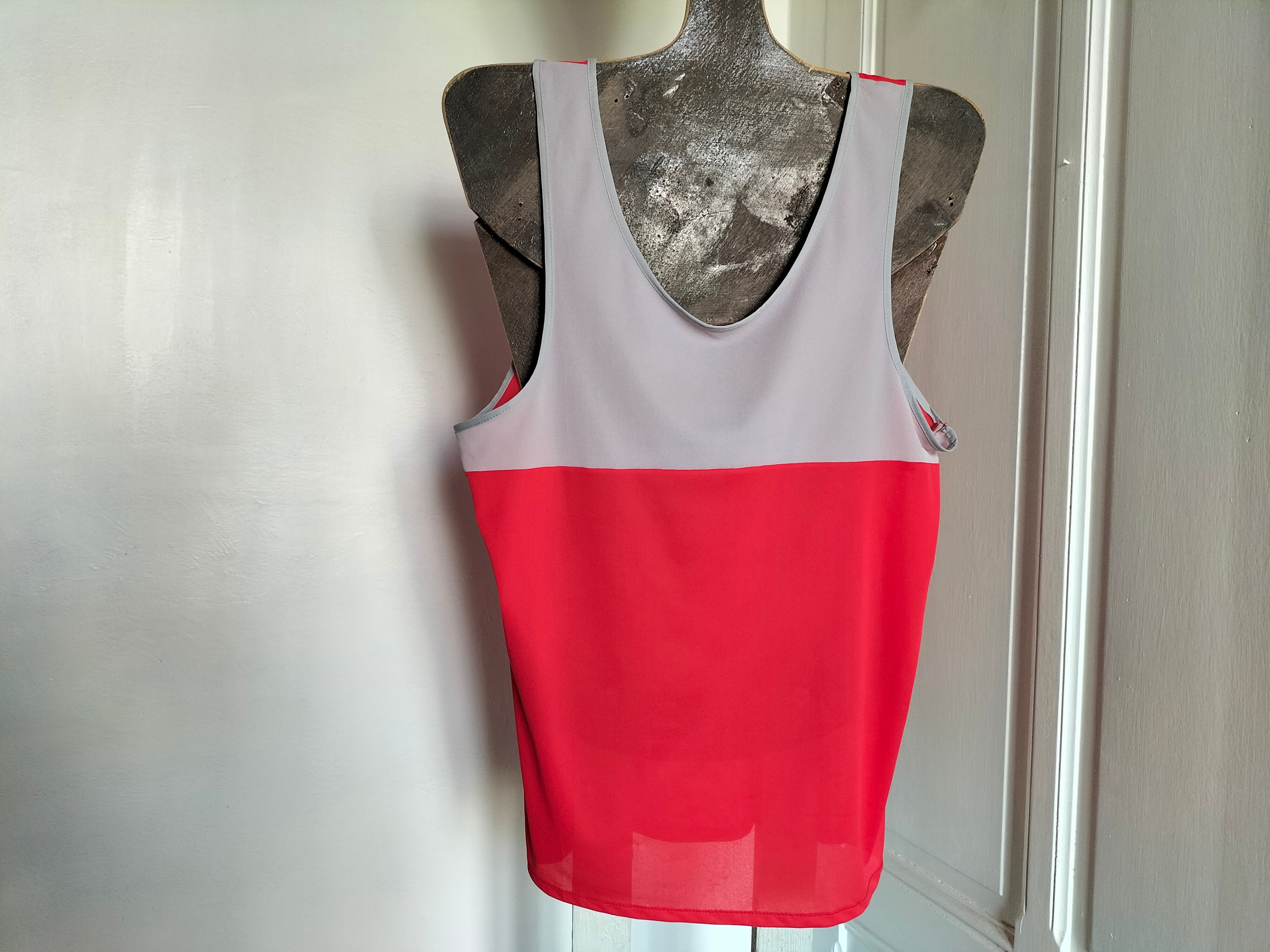 UNUSED 80's Vintage Men's Mesh See Through Tank Top - Grey and Red ...