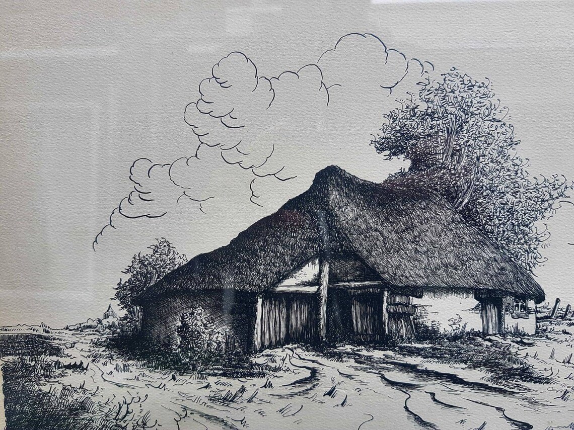 Ink Drawing/sketch Cottage. Signed. 18x14 Inch - Etsy UK