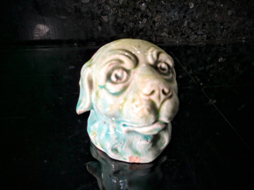 Antique Green Glazed Ceramic Dog Head Money Bank. Around 1900. - Etsy