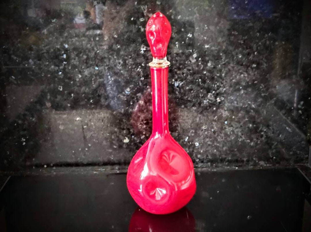 Vintage Bright Red Large Glass Carafe Decanter. Strawberry Shape. Mouth ...