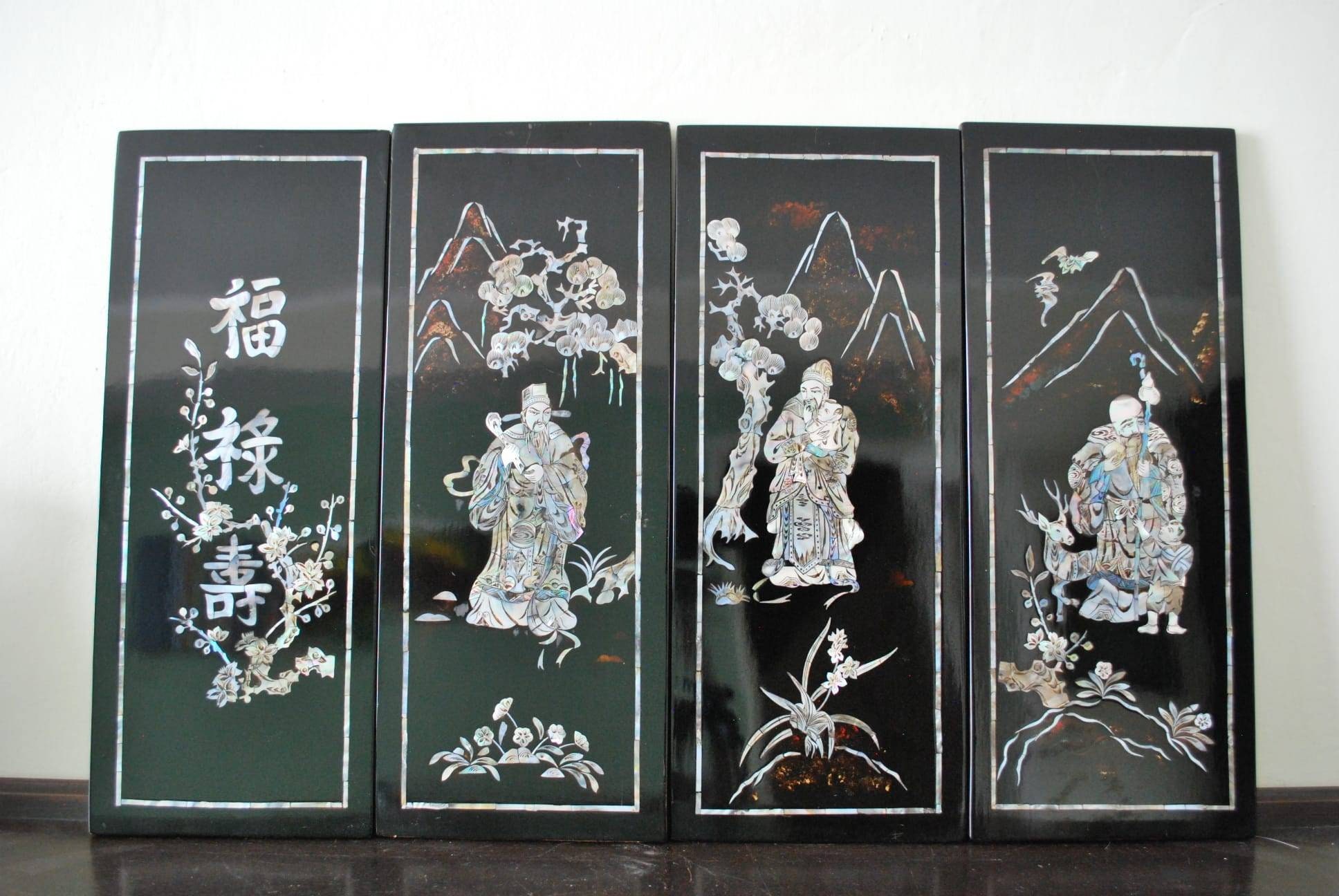 Set of 4 Asian Lacquer Art Panels Wise Men. Mother of Pearl - Etsy