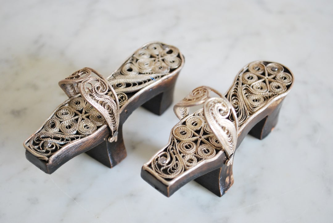 Miniature Hamam Bath Clogs Shoes. Filigain Silver on Wood. Turkish. - Etsy
