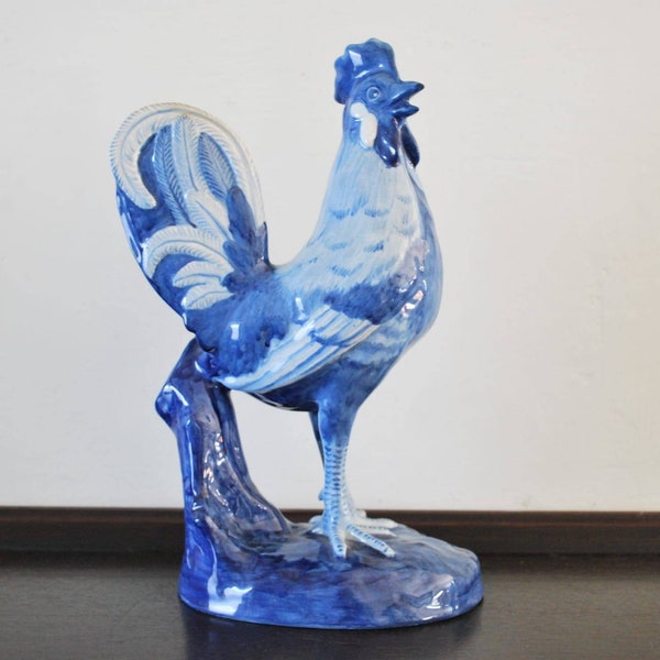 Blue and White Porcelain Rooster - Etsy