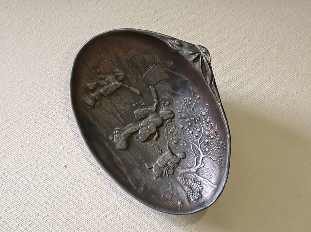 Japanese Antimony Shell Dish: Taisho Period Etched Metal Tray - Etsy