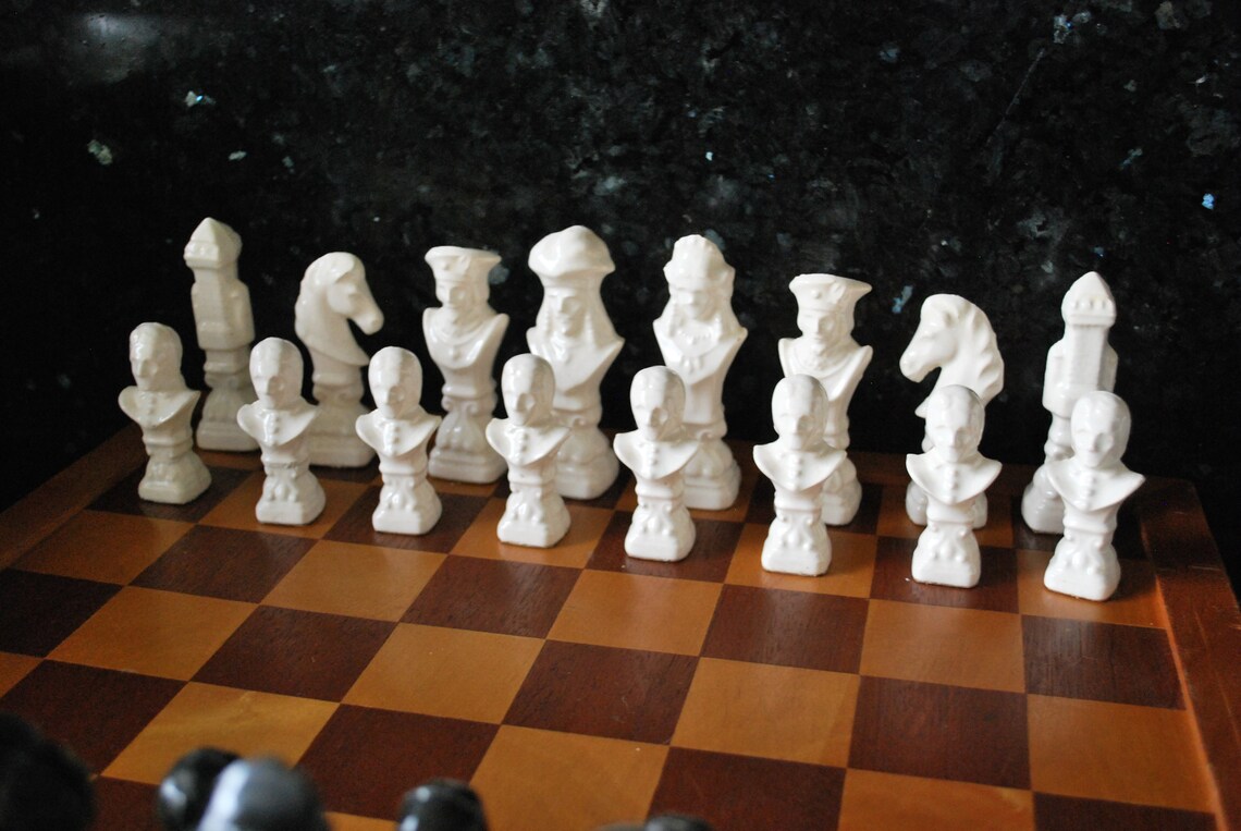 Vintage Ceramic Chess Set With Chessboard. - Etsy