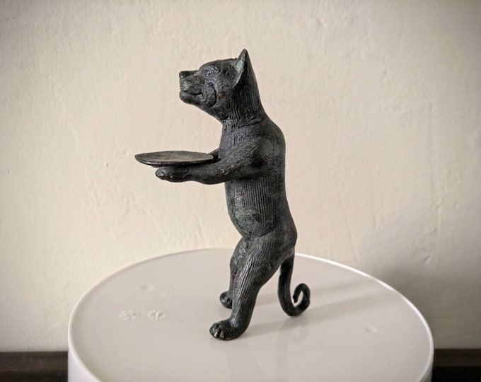 Vintage Small Bronze Standing Cat Butler With Tray. Styled After Cat ...
