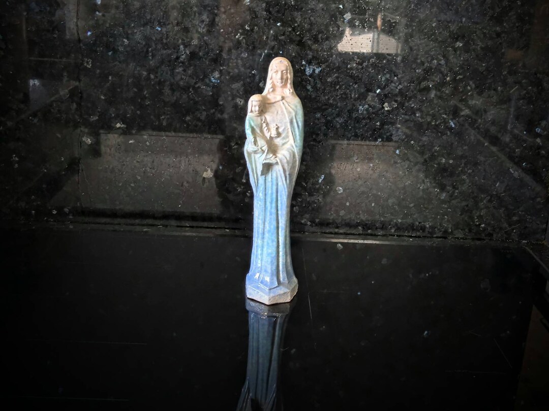 Pottery Art Ceramic Virgin Mary Madonna With Baby Jesus. Blue Glaze. - Etsy