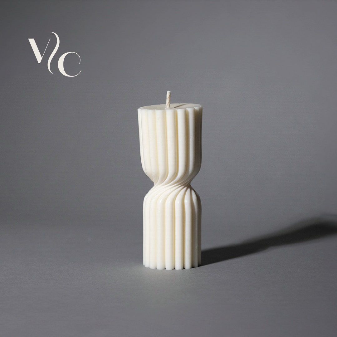 Twist Hourglass Pillar Candle, Sculptural Striped Candle, Aesthetic ...