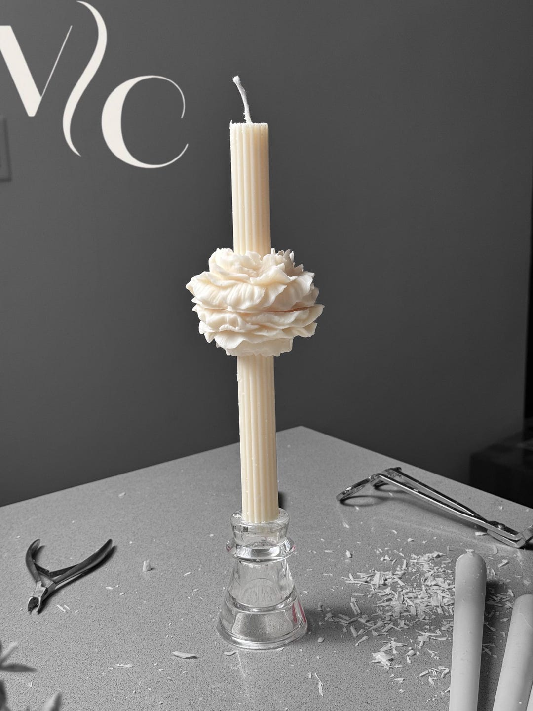 Floral Bloom Soy Wax Taper Candle: Elegant Home Decor - Etsy