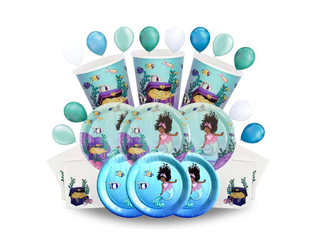 Mermaid Party Set, Girl Party Bundle, 56 Piece Count, Plates, Napkins ...