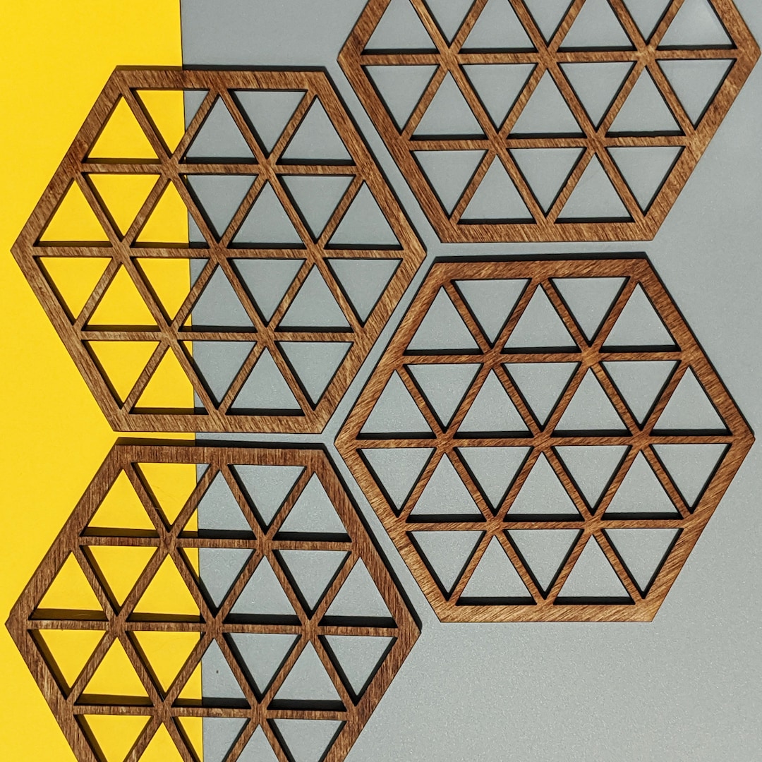 Set of 4 Geometric Wooden Coasters - Etsy