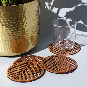 Set of 4 Leaf Pattern Wooden Coasters - Etsy