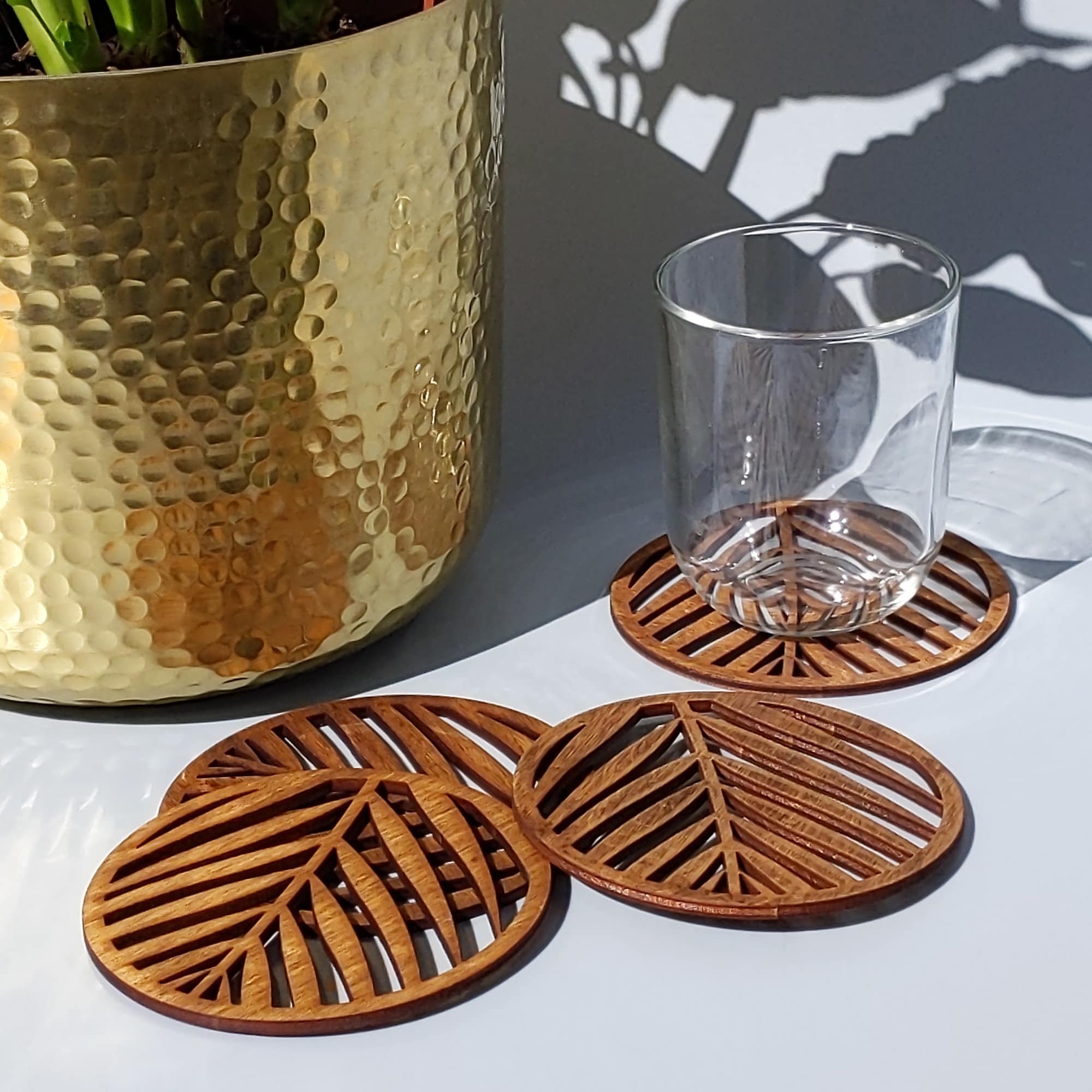 Set of 4 Leaf Pattern Wooden Coasters - Etsy UK