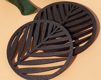 Set of 4 Leaf Pattern Wooden Coasters - Etsy