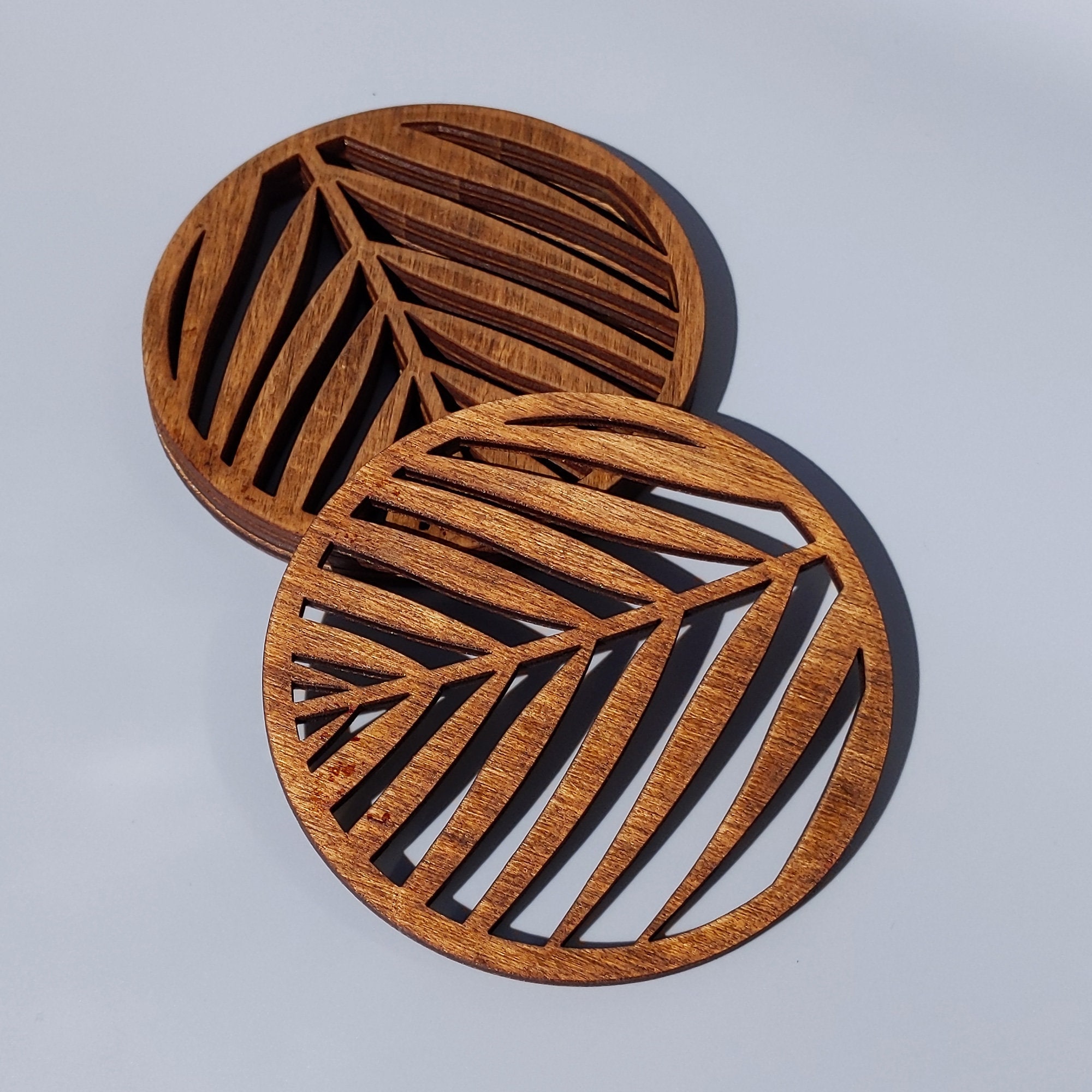Set of 4 Leaf Pattern Wooden Coasters - Etsy UK