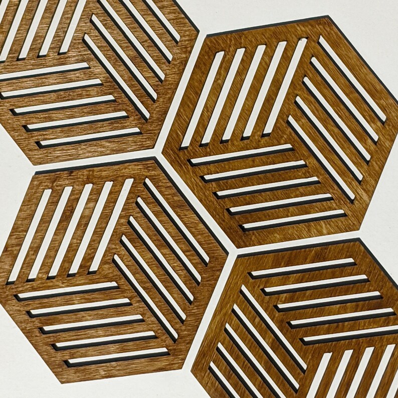Set of 4 Geometric Wooden Coasters - Etsy