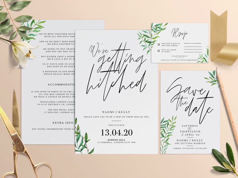 Printable Classic Wedding Invite, RSVP and Save the Date Pack - Minimal ...