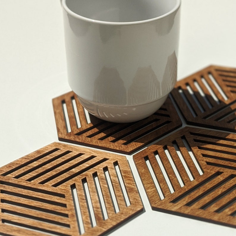 Set of 4 Geometric Wooden Coasters - Etsy