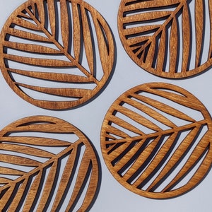 Set of 4 Leaf Pattern Wooden Coasters - Etsy