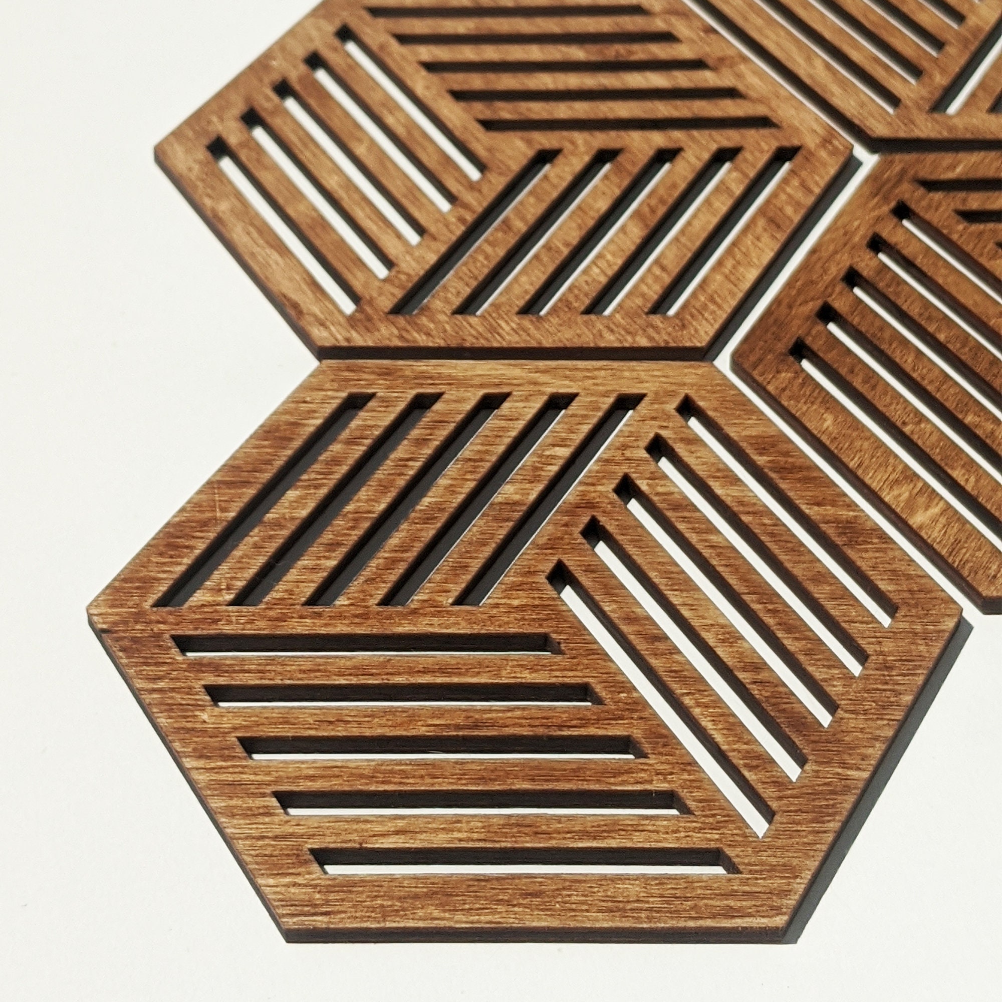 Set of 4 Geometric Wooden Coasters | Etsy