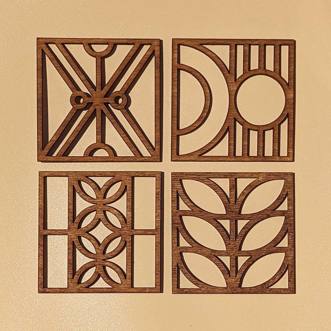 Set of 4 Tile Design Square Wooden Coasters - Etsy UK