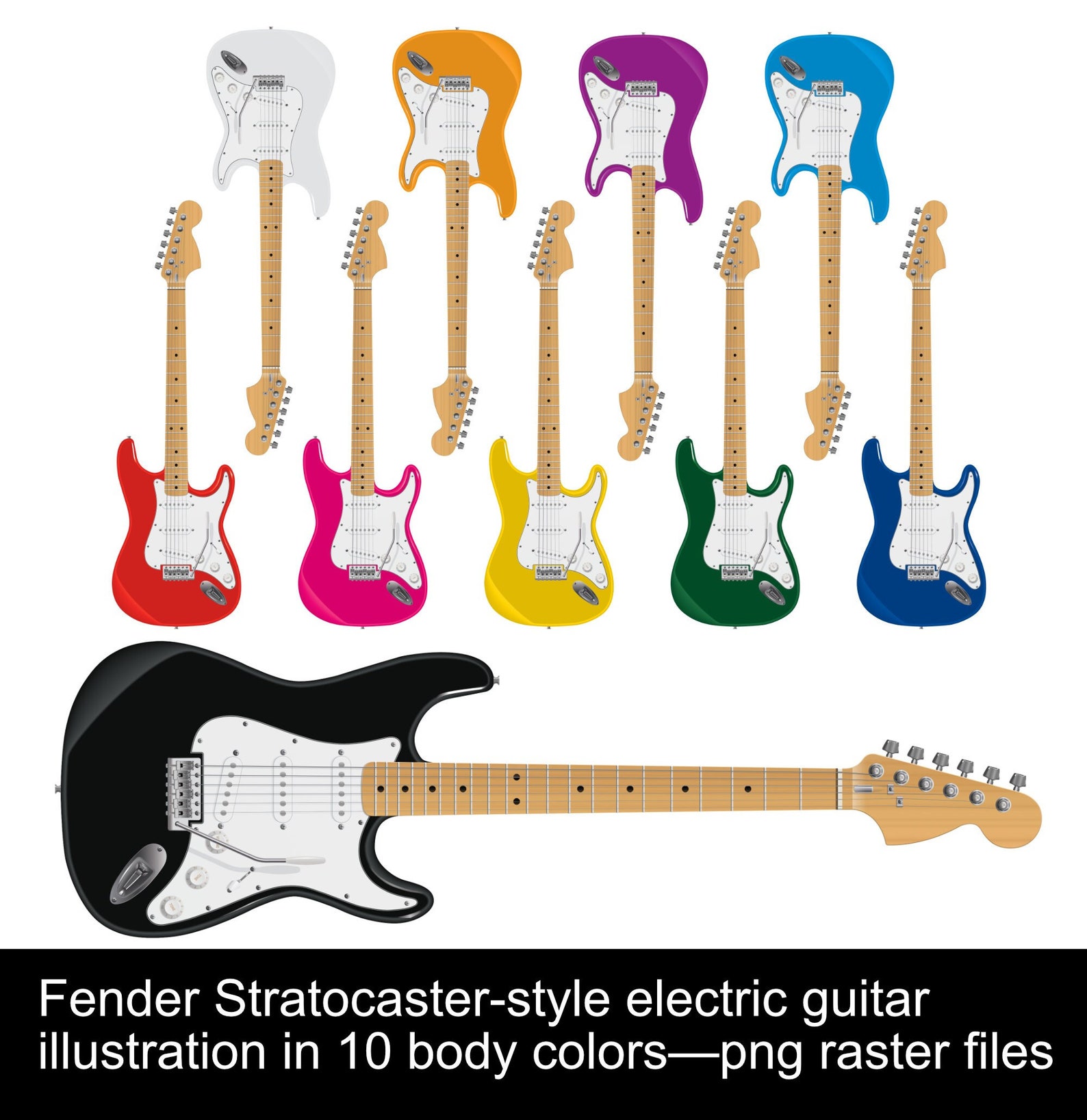 Fender Stratocaster-style Guitar Illustration in 10 Different Colors - Etsy