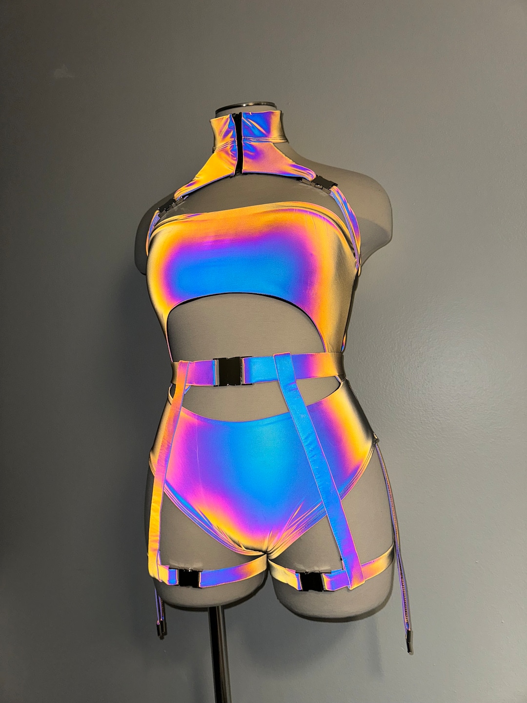 Reflective Dakota Rave Set, Iridescent Rave Outfit, Reflective Bodysuit ...