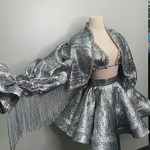 Silver Skirt Set, Silver Dancehall Outfit, Silver Skirt, Silver Puffer ...