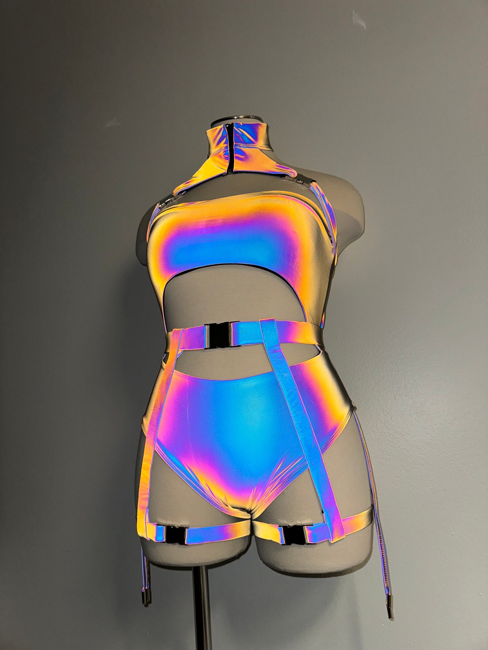 Reflective Dakota Rave Set, Iridescent Rave Outfit, Reflective Bodysuit ...