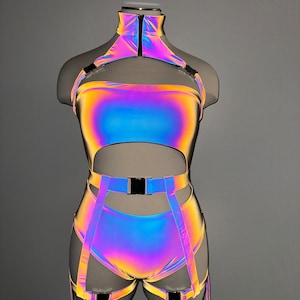 Reflective Dakota Rave Set, Iridescent Rave Outfit, Reflective Bodysuit ...