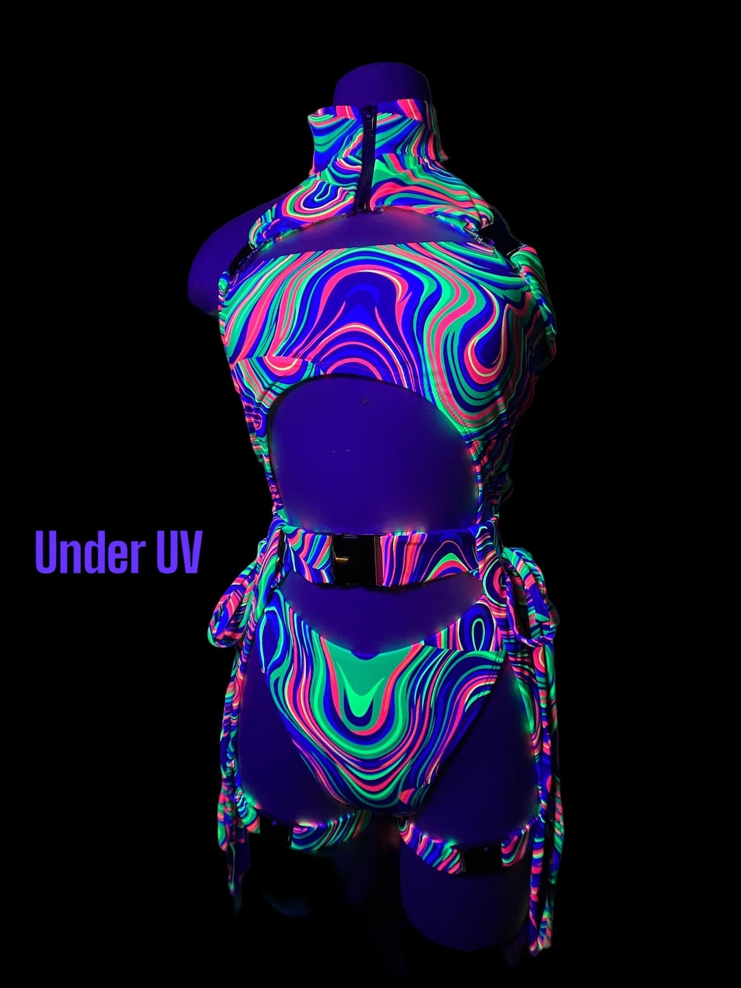 UV Reflective Dakota Set, Rave Outfit, Garter Outfit, Festival Suit ...