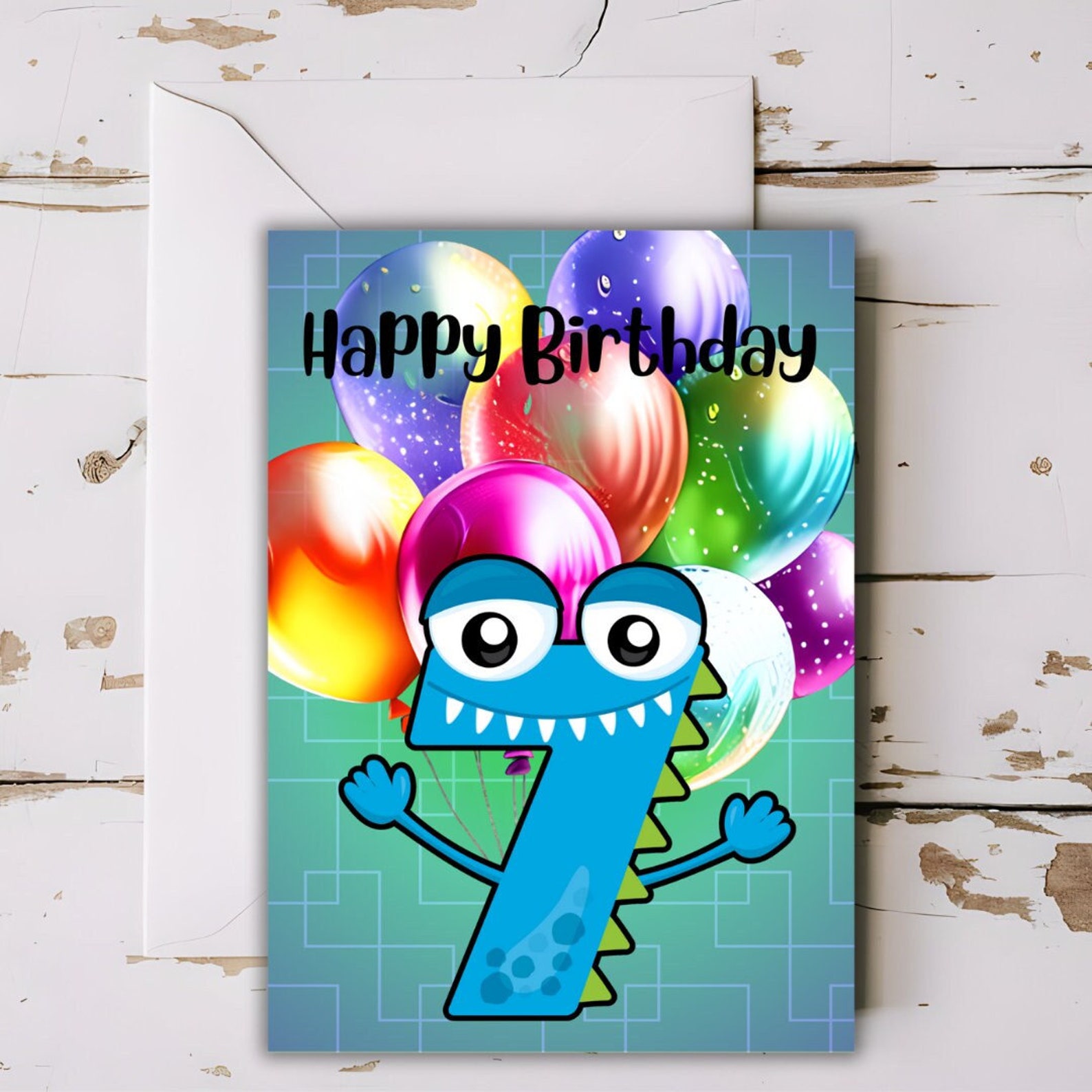 Birthday Greeting Card With Envelope - 7 Years Old - Printable ...