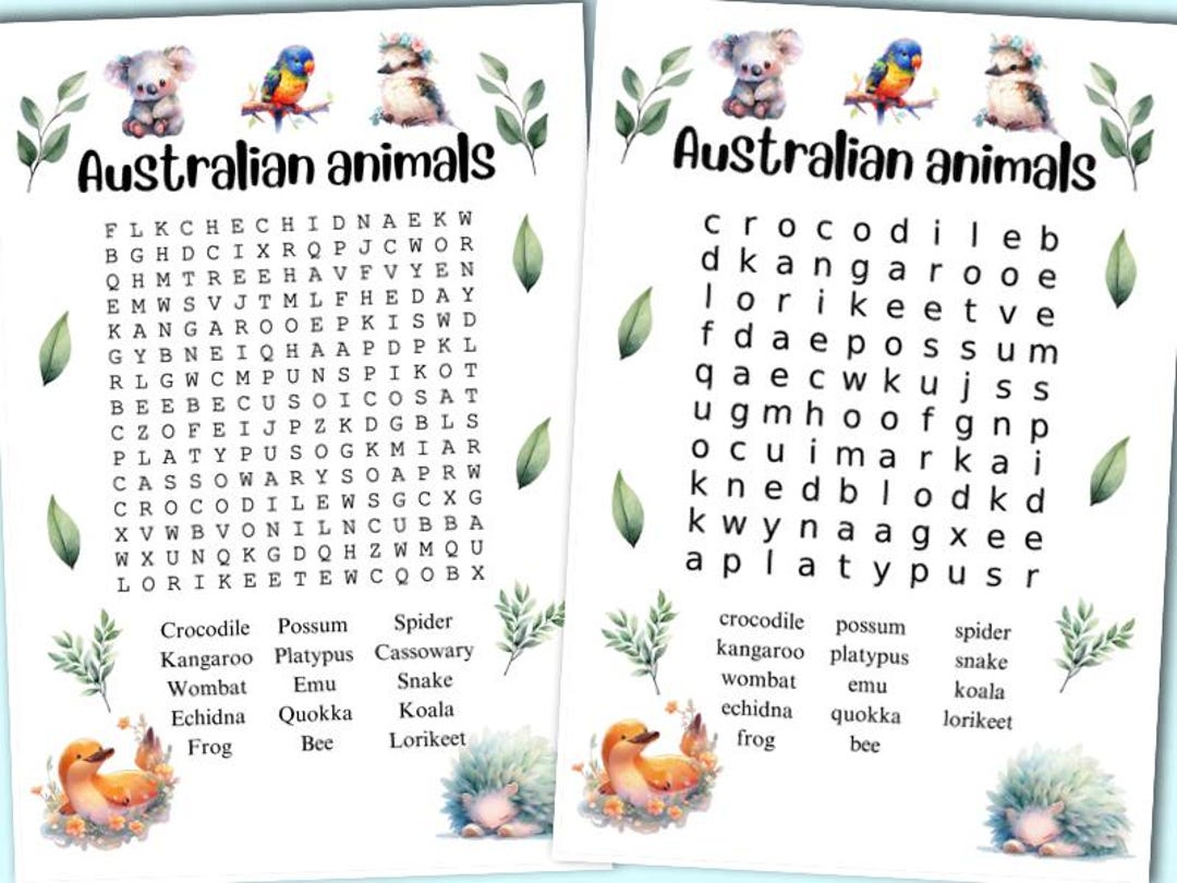 Printable Australian Animal Word Search / Find a Word - Activity Sheets ...