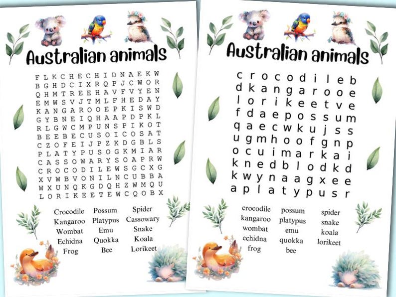 Printable Australian Animal Word Search / Find a Word - Activity Sheets ...